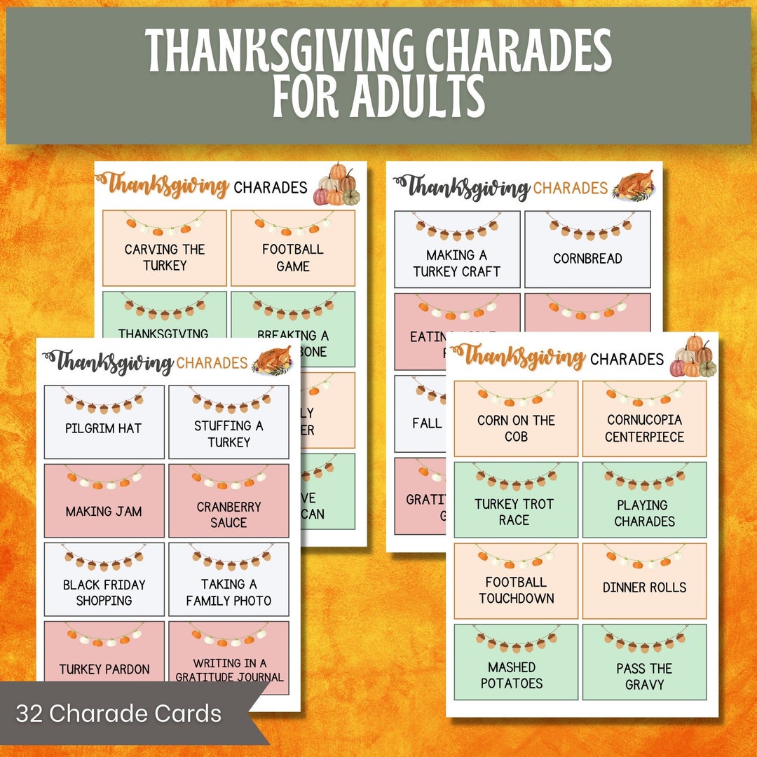 Thanksgiving Charades Friendsgiving Games | Thanksgiving Pictionary ...