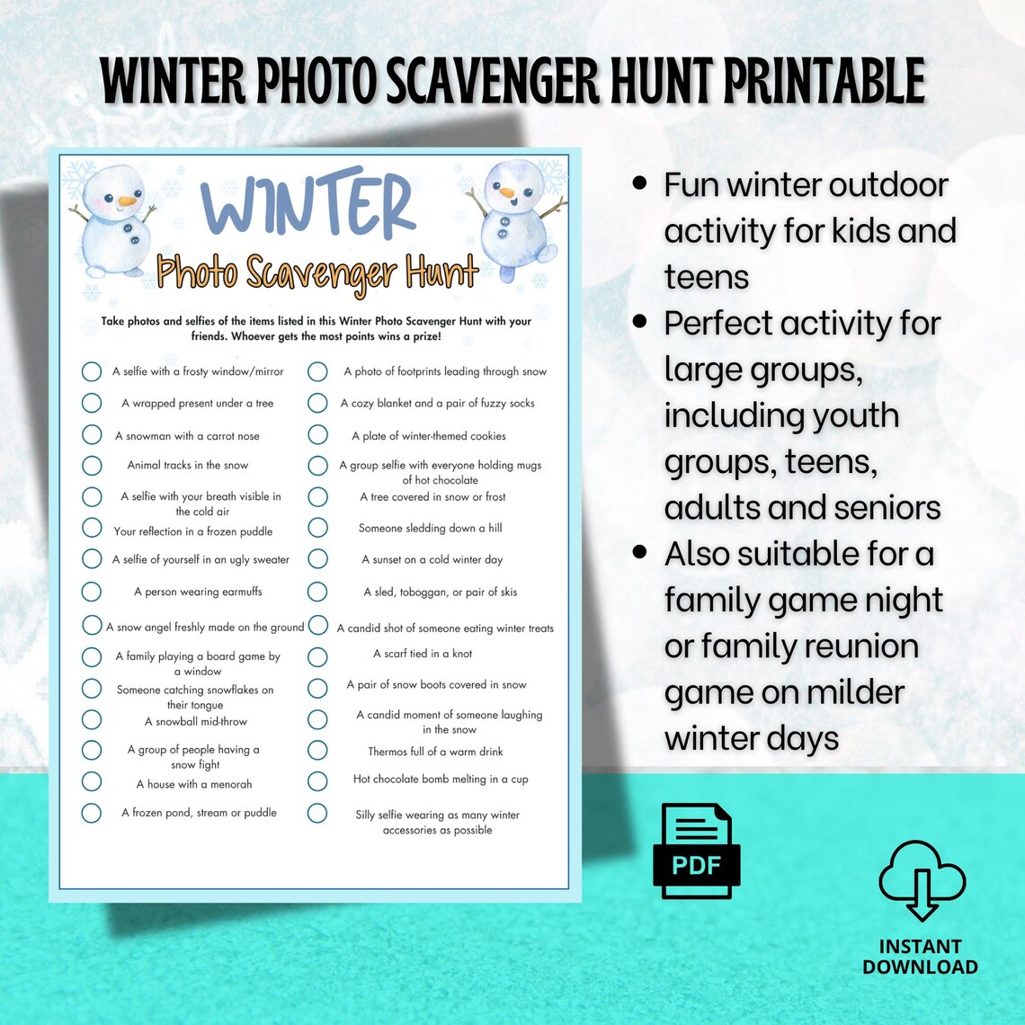 Winter Scavenger Hunt, Xmas Scavenger Hunt, Winter Kids Activity ...