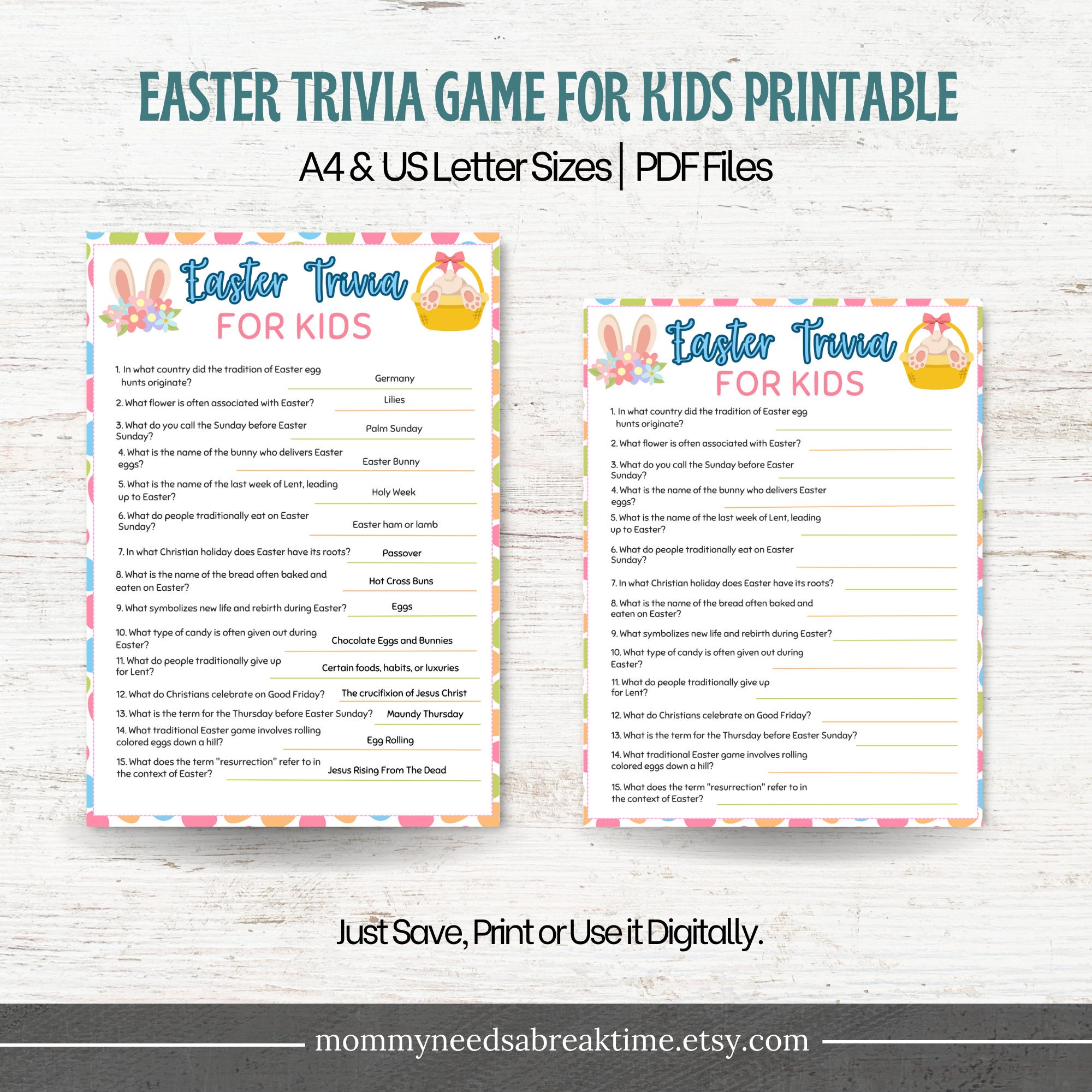 Easter Trivia Game Easter Party Game, Spring Trivia Easter Puzzle, Palm ...