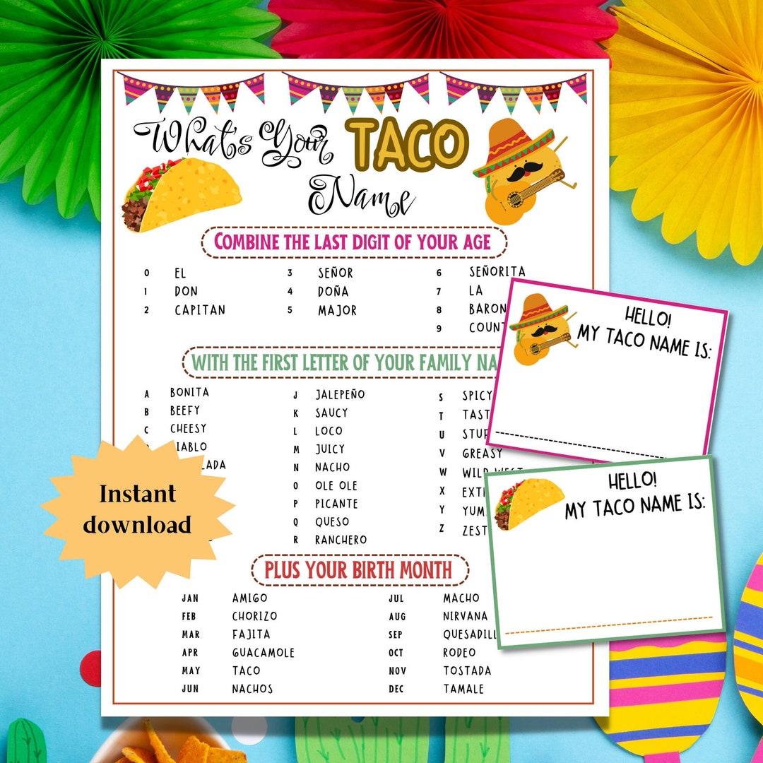 Whats Your Taco Name Fiesta Games Cinco De Mayo Games Fiesta Ice ...