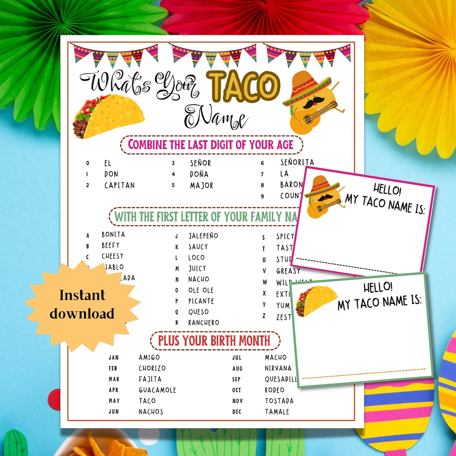 Whats Your Taco Name Game, Fun Fiesta Game Cinco De Mayo Games, Fiesta ...