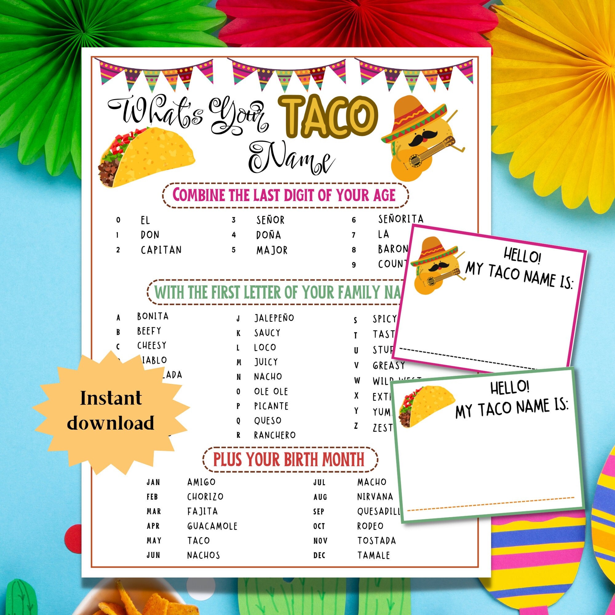 Whats Your Taco Name Fiesta Games Cinco De Mayo Games Fiesta Ice ...