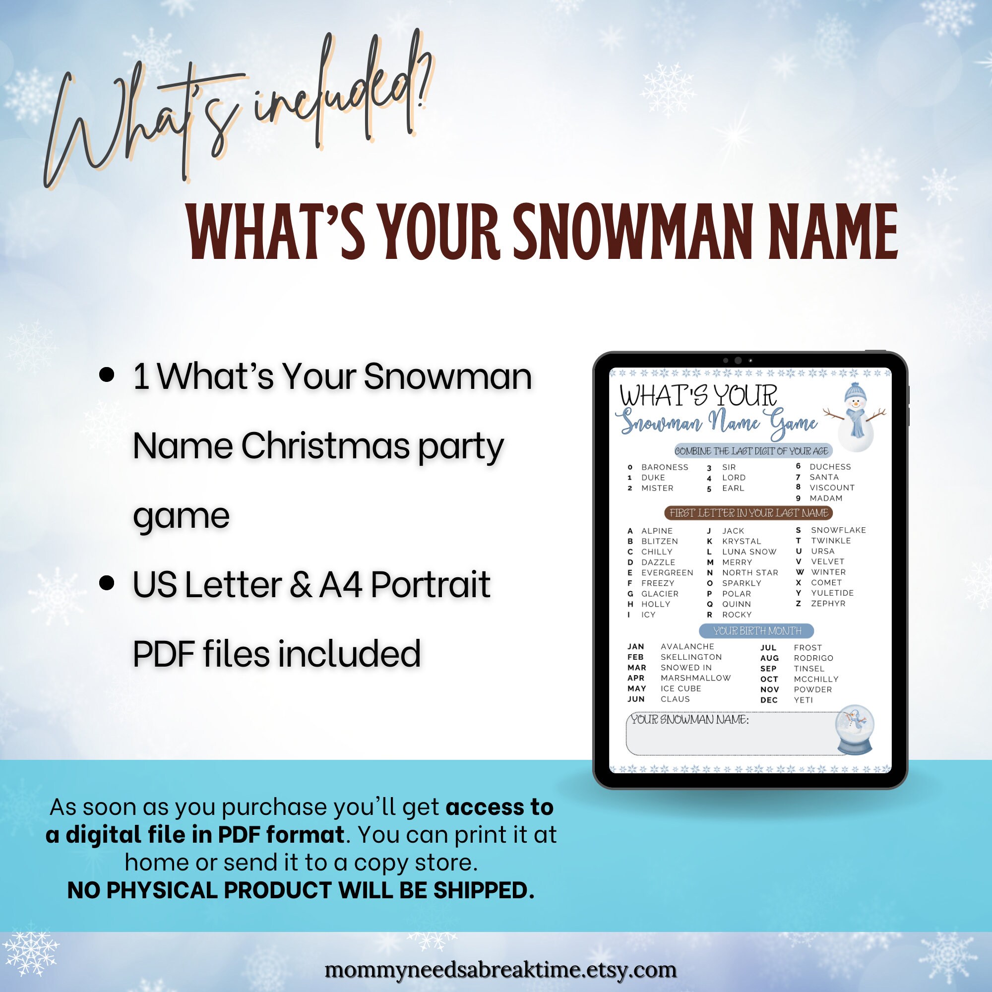 Whats Your Snowman Name, Winter Word Games, Snowman Activities ...