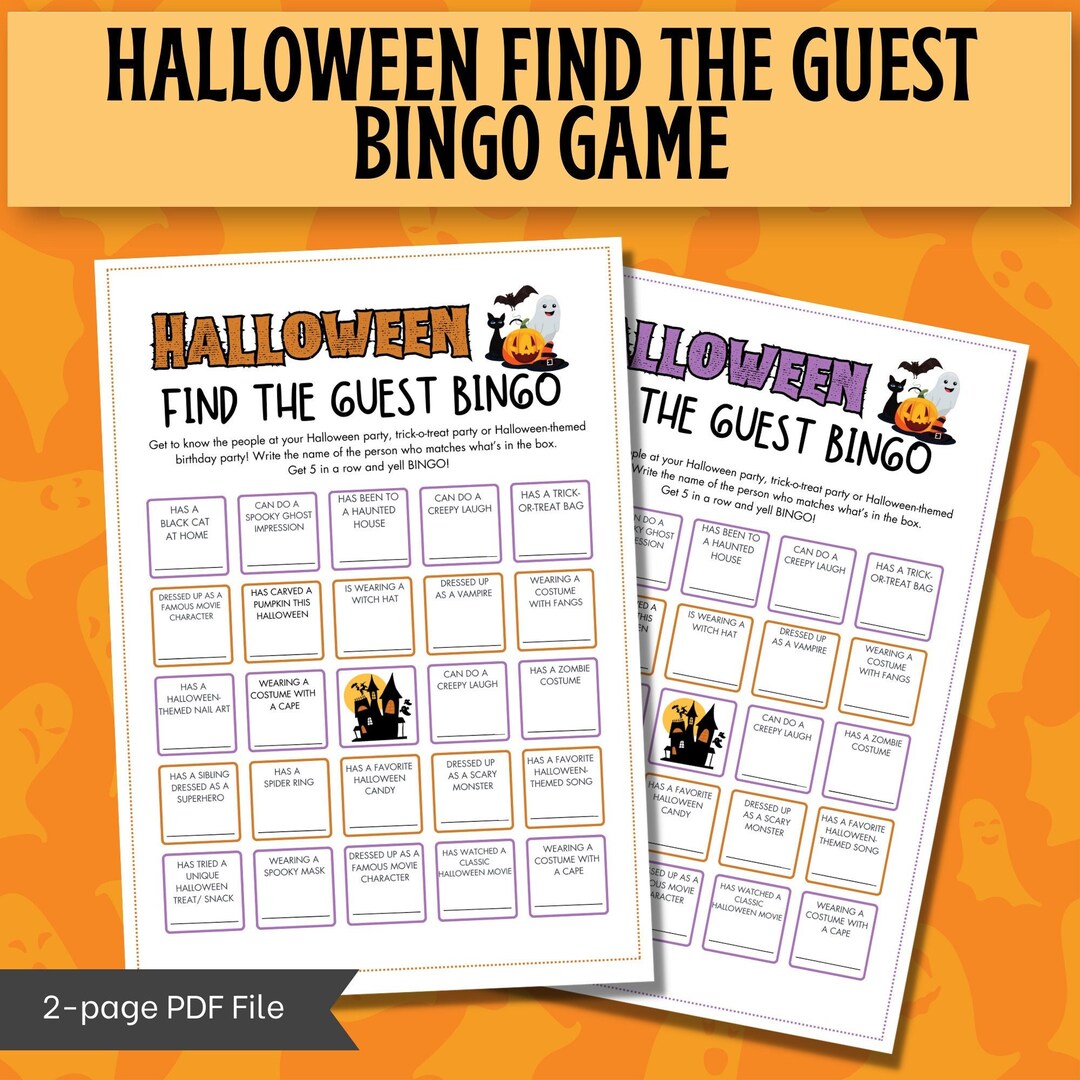 Halloween Find the Guest Bingo Adult Halloween Game, Halloween Mix and ...