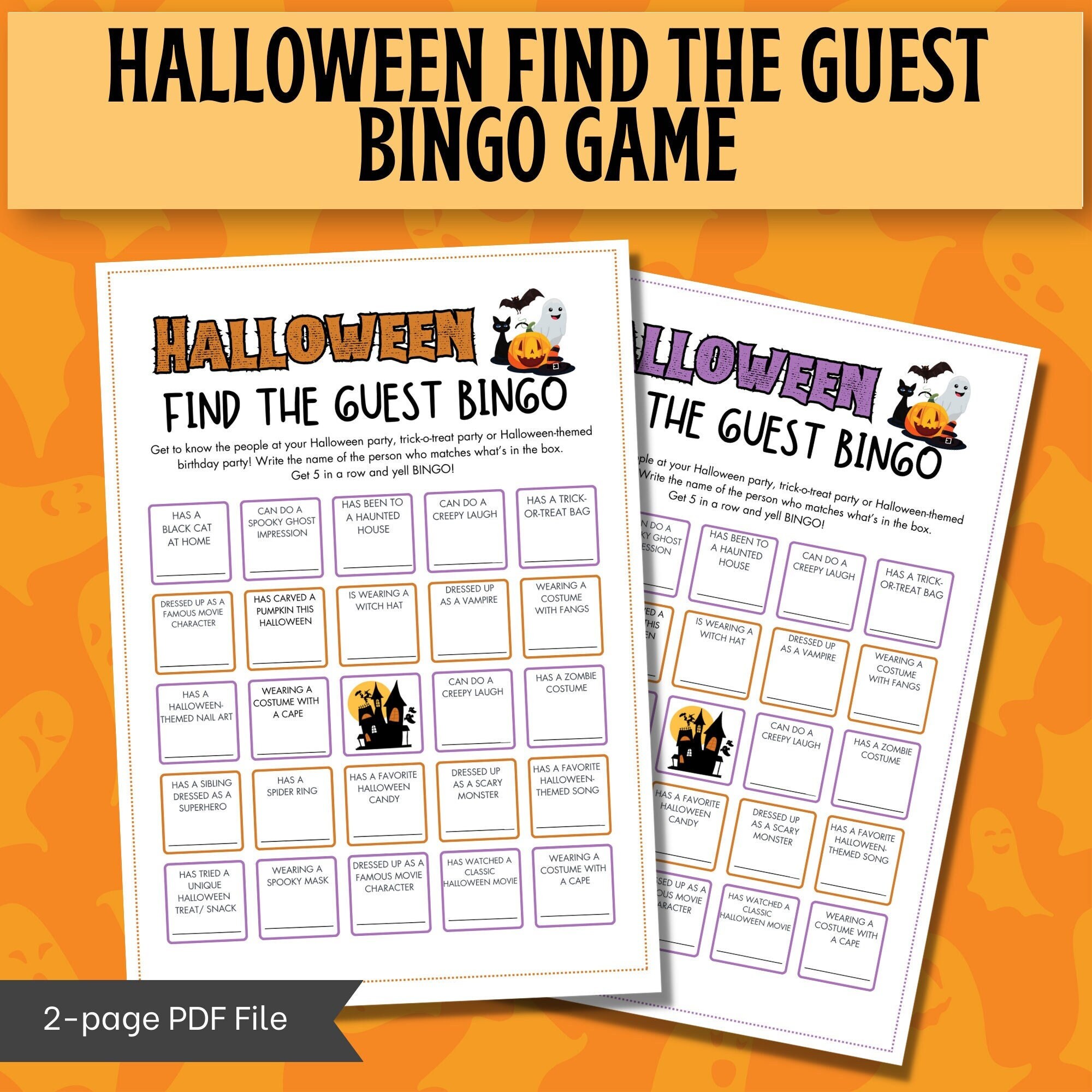 Halloween Find the Guest Bingo Adult Halloween Game, Halloween Mix and ...