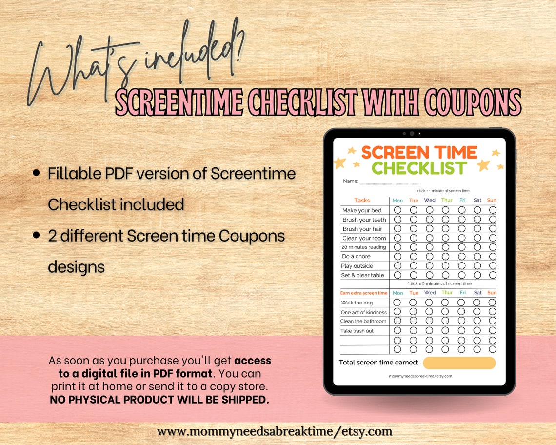 Summer Screen Time Checklist Screen Time Checklist, Kids Daily ...