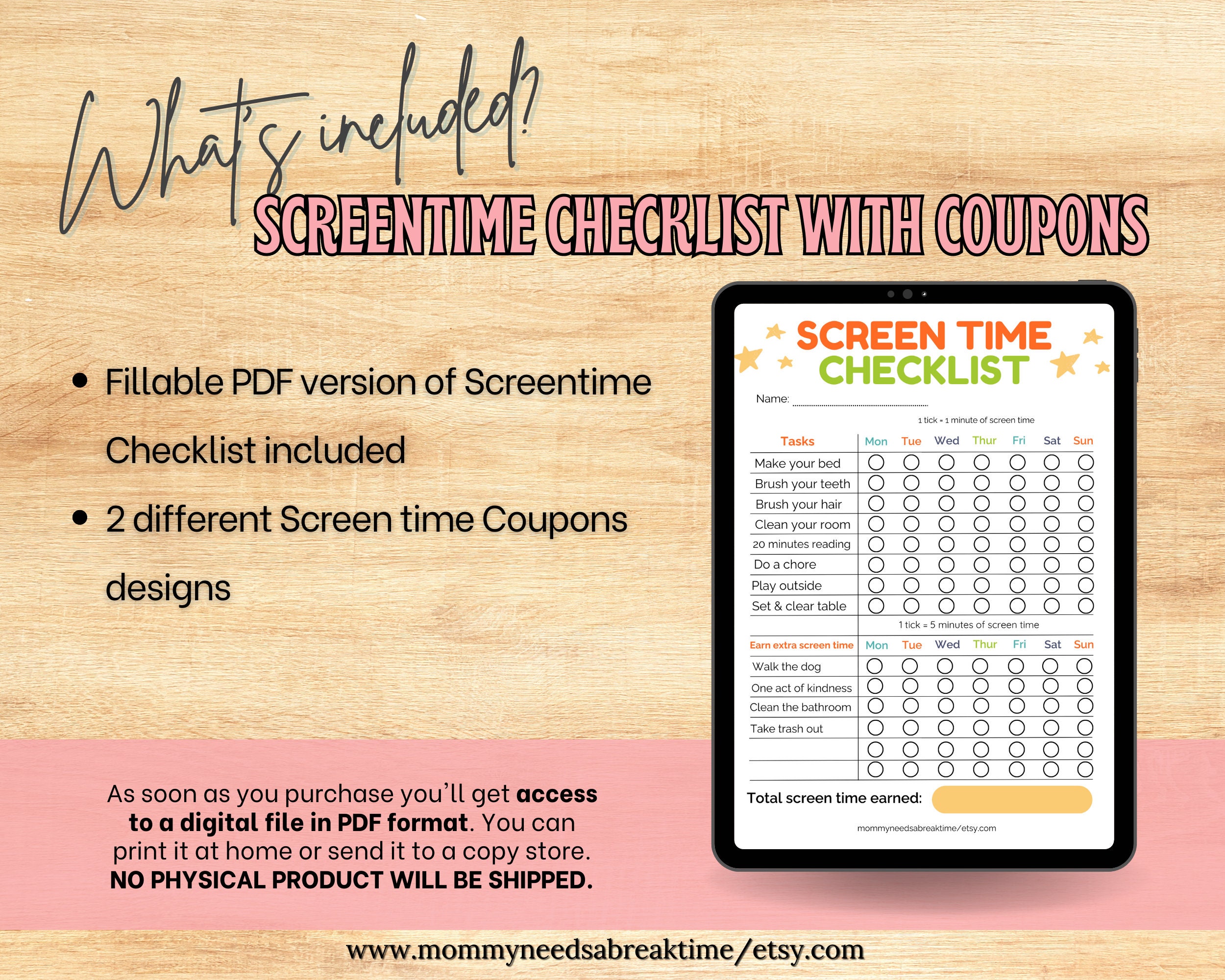 Summer Screen Time Checklist Screen Time Checklist, Kids Daily ...