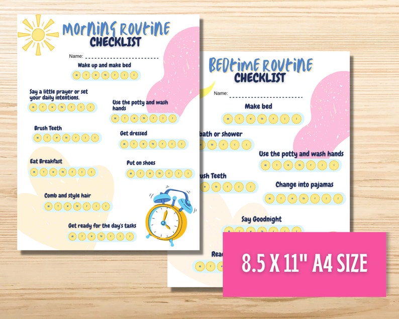 Kids Morning Routine Bedtime Checklist, Editable Morning Evening ...