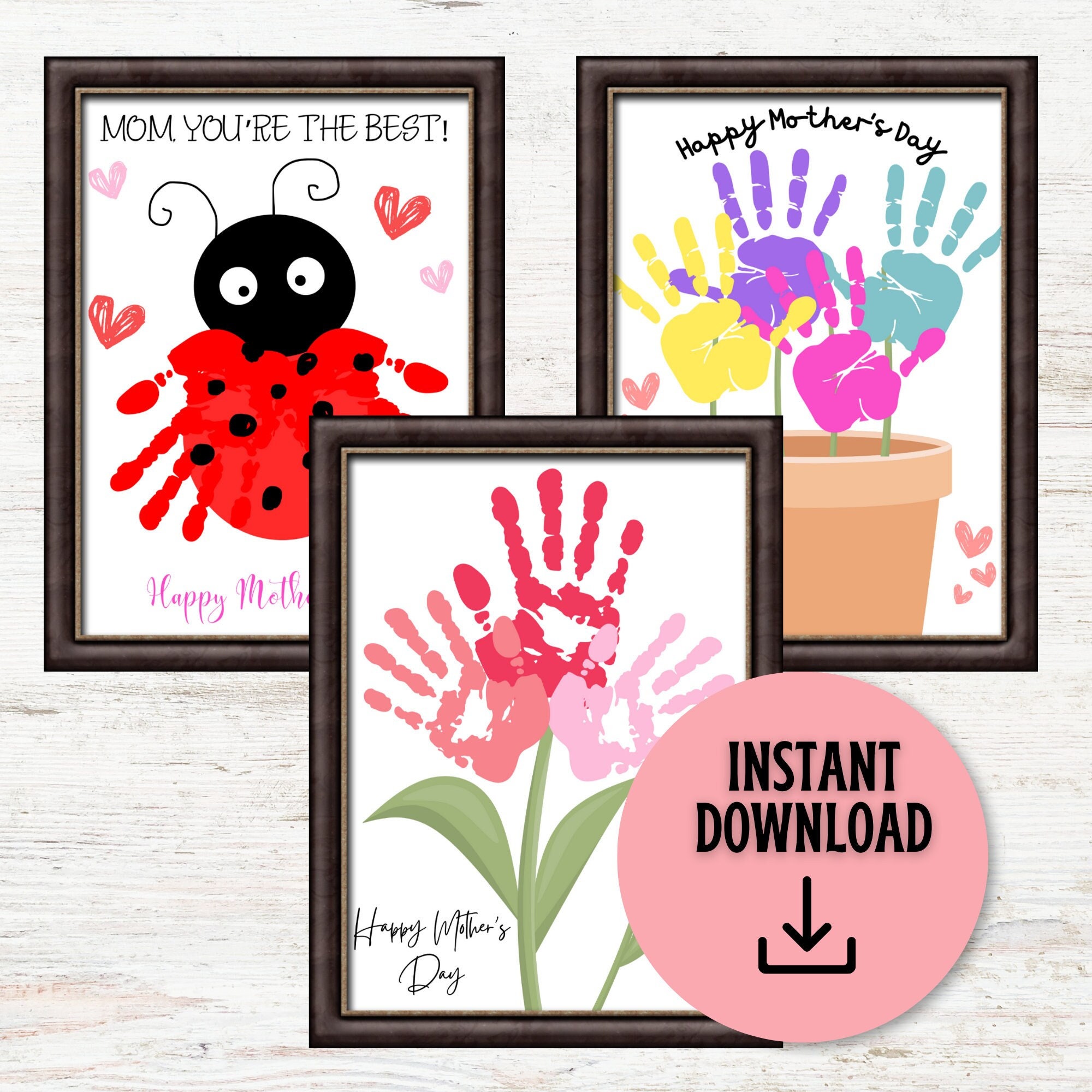 Mothers Day Handprint Art, Mom Handprint Craft Card, Grandma Mothers ...