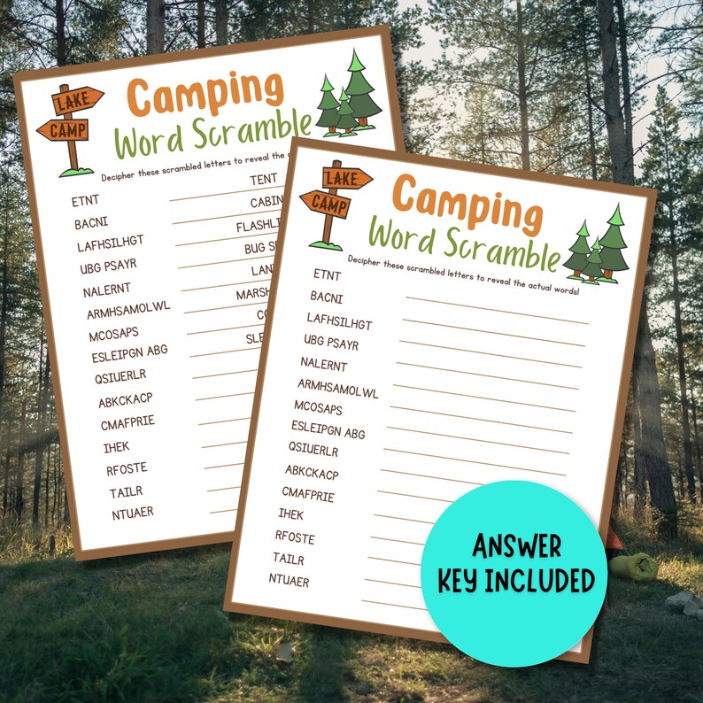 Camping Word Scramble Camping Activities | Road Trip Games Sleepover ...