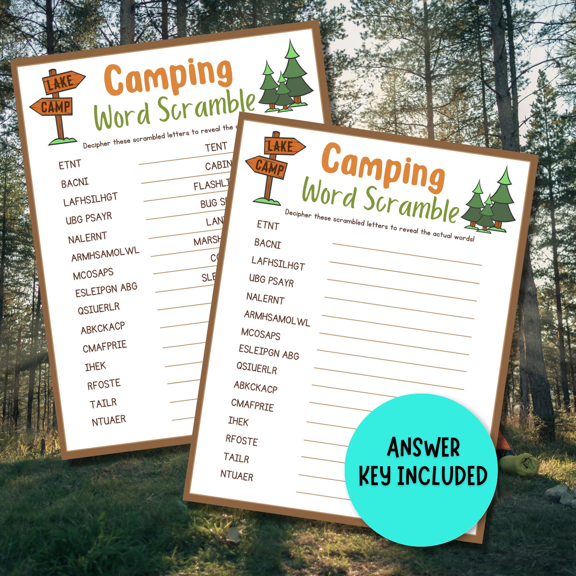 Camping Word Scramble Camping Activities | Road Trip Games Sleepover ...