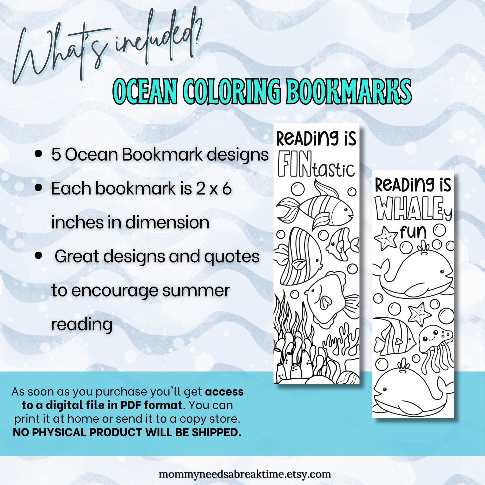 Ocean Coloring Bookmarks Ocean Party Favors, Unique Bookmarks Camping ...