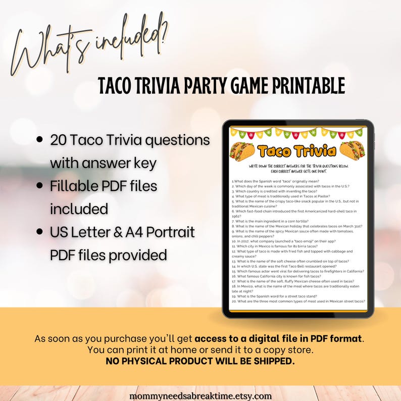 Taco Trivia Taco Party Games, Cinco De Mayo Games Taco Game Night ...