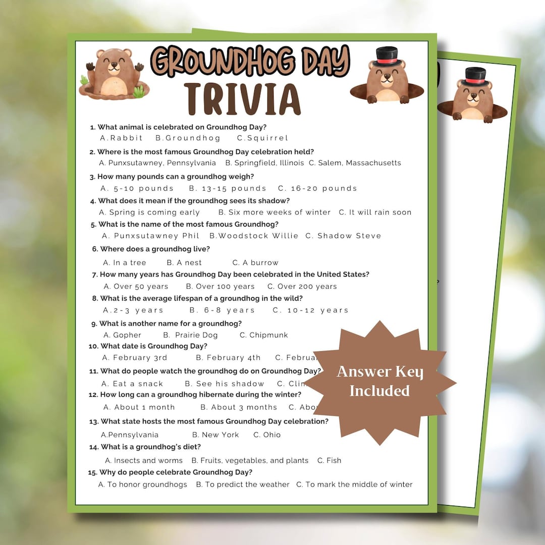 Groundhog Day Trivia, Groundhog Day Games, Winter Trivia Game ...