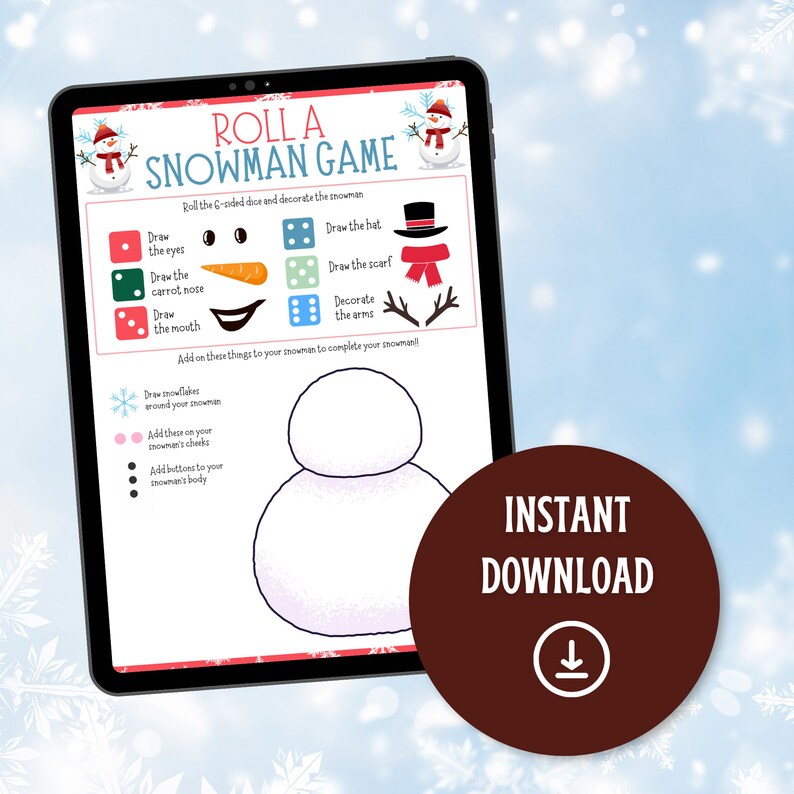 Roll A Snowman Game Christmas Dice Game | Printable Christmas Game ...