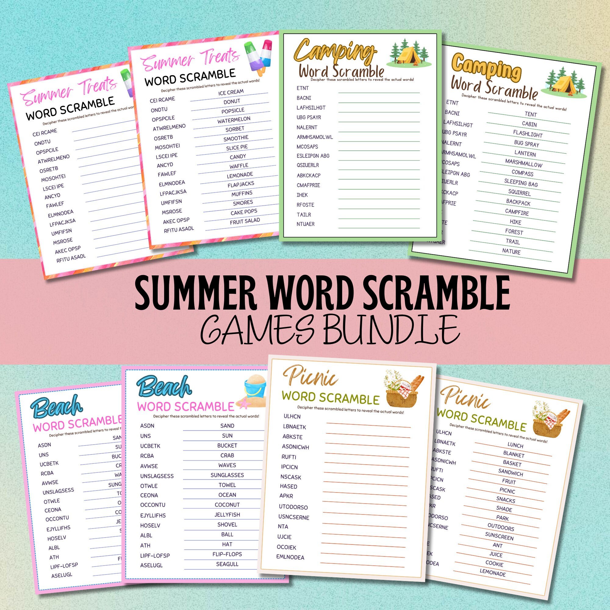 Summer Word Scramble Camping Activities, Summer Words Printable Pool ...