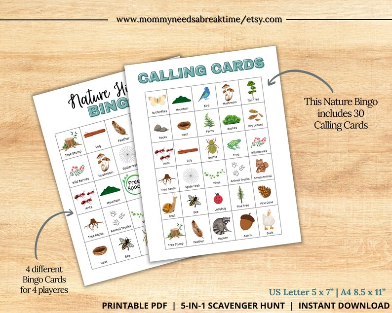 Nature Bingo Nature Hikes Bingo Printable, Nature Hunt Kids Bingo ...
