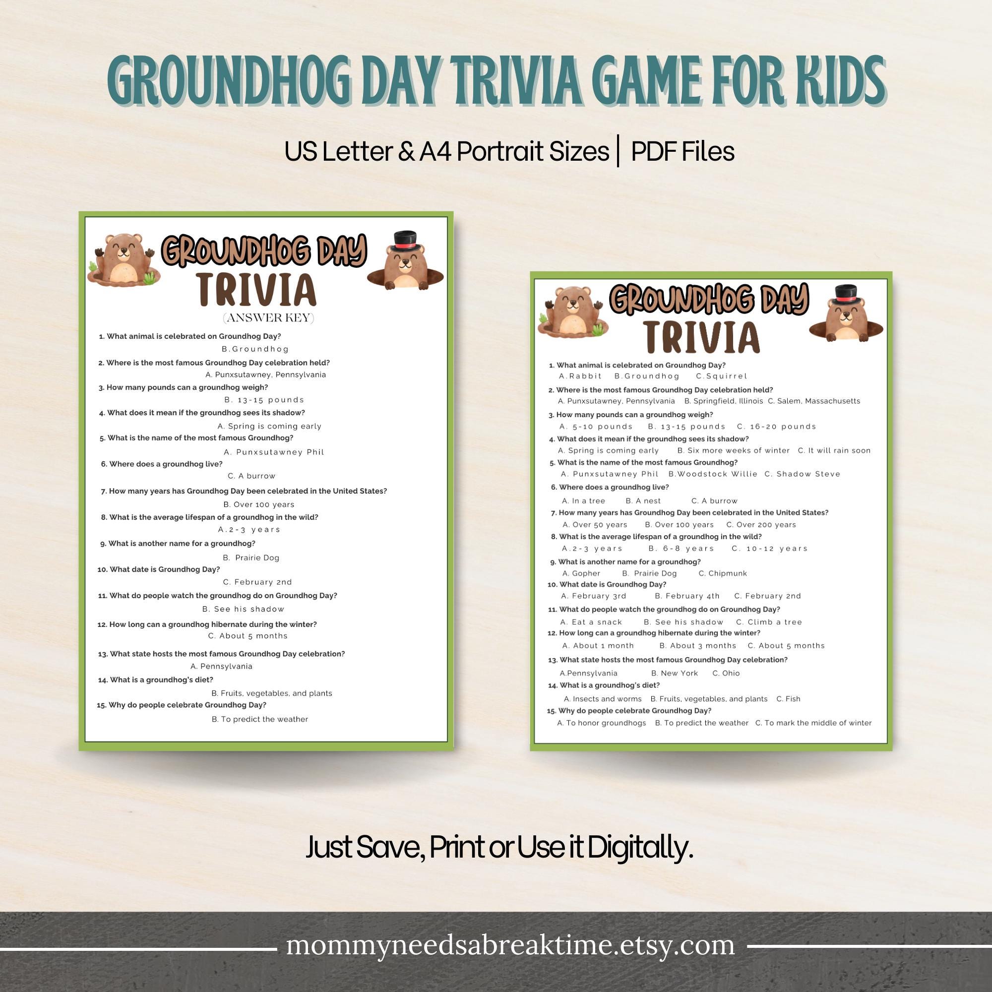 Groundhog Day Trivia, Groundhog Day Games, Winter Trivia Game ...