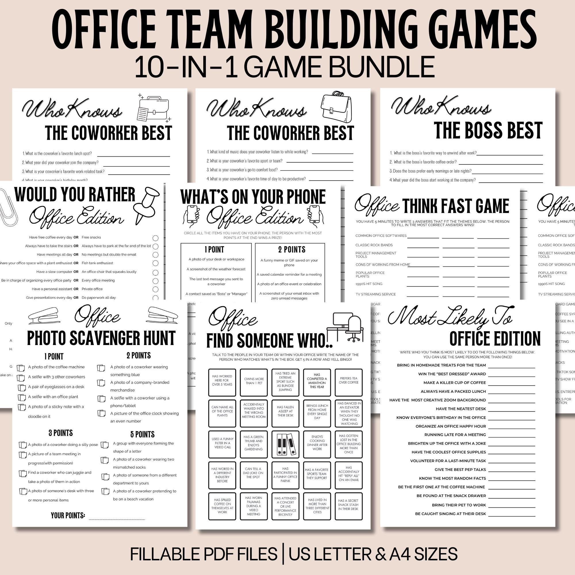 Team Building Games for Work Bundle, Retirement Games Coworker Bingo ...