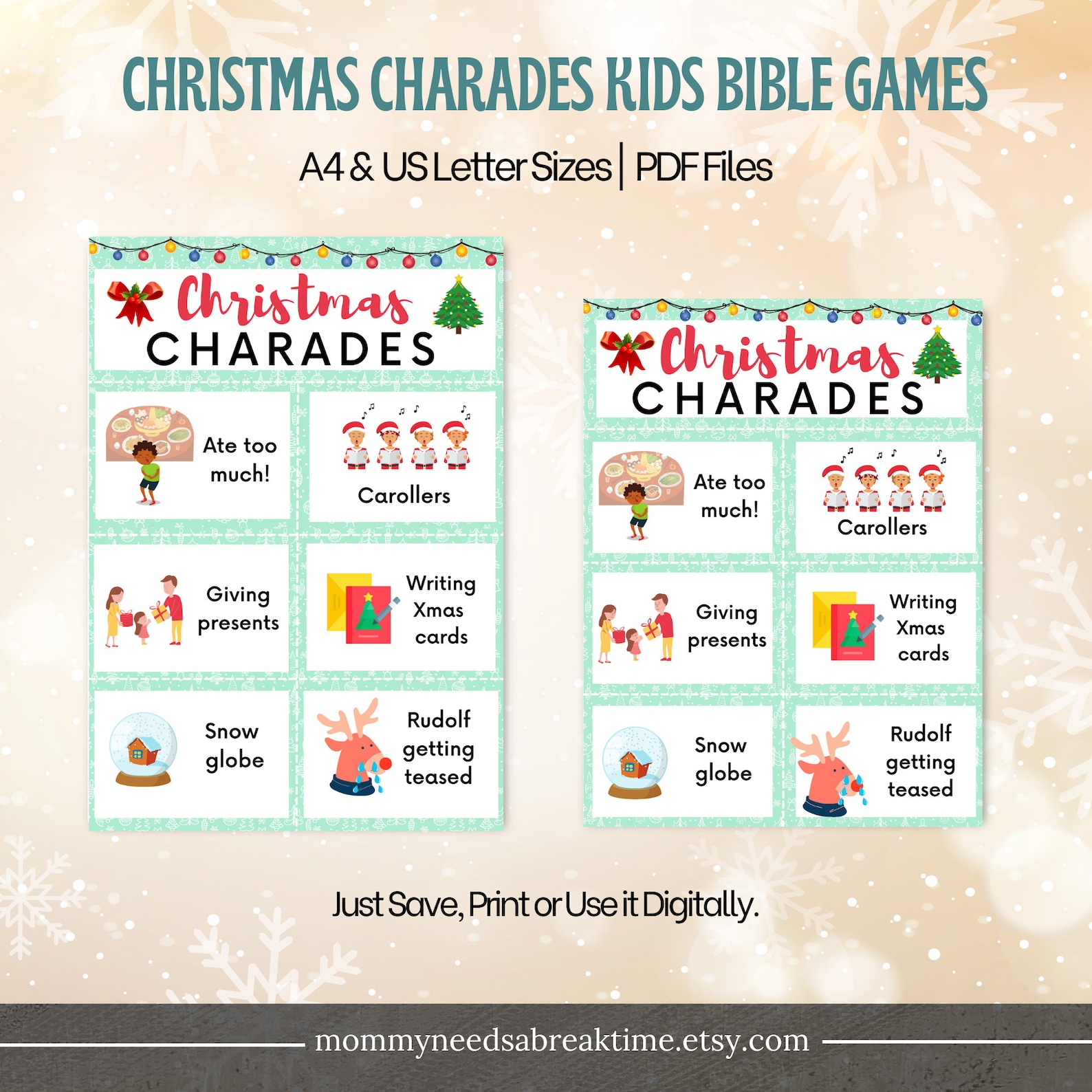 Christmas Charades Bible Games for Kids, Winter Pictionary Winter Party ...