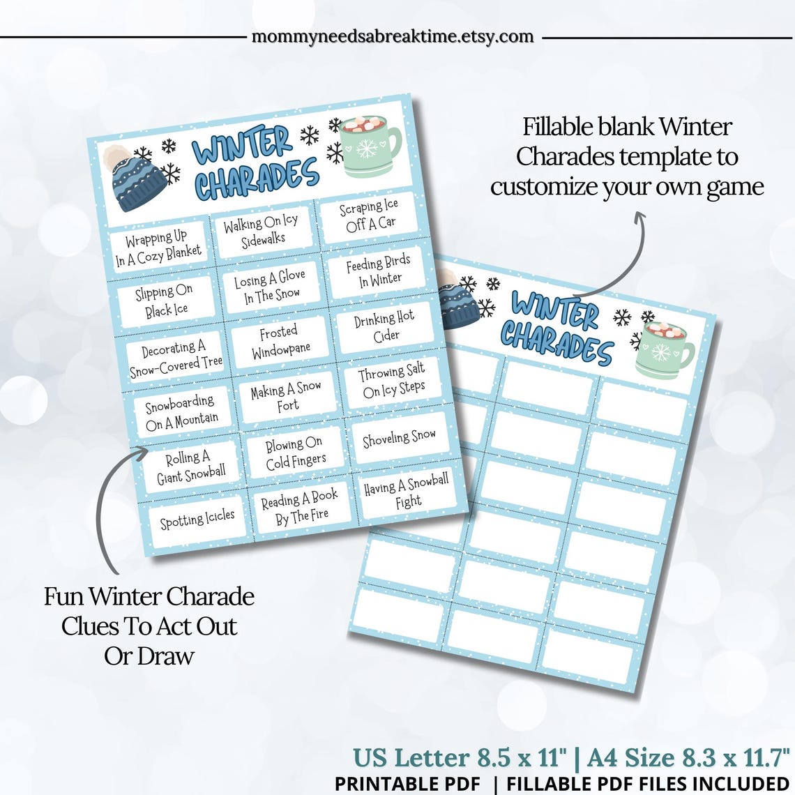 Winter Charades Winter Party Games, Winter Pictionary Family Reunion ...