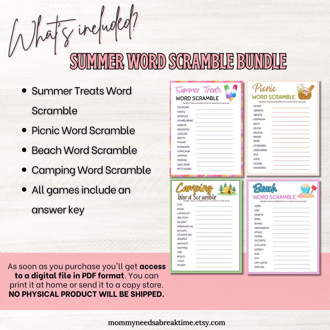 Summer Word Scramble Camping Activities, Summer Words Printable Pool ...