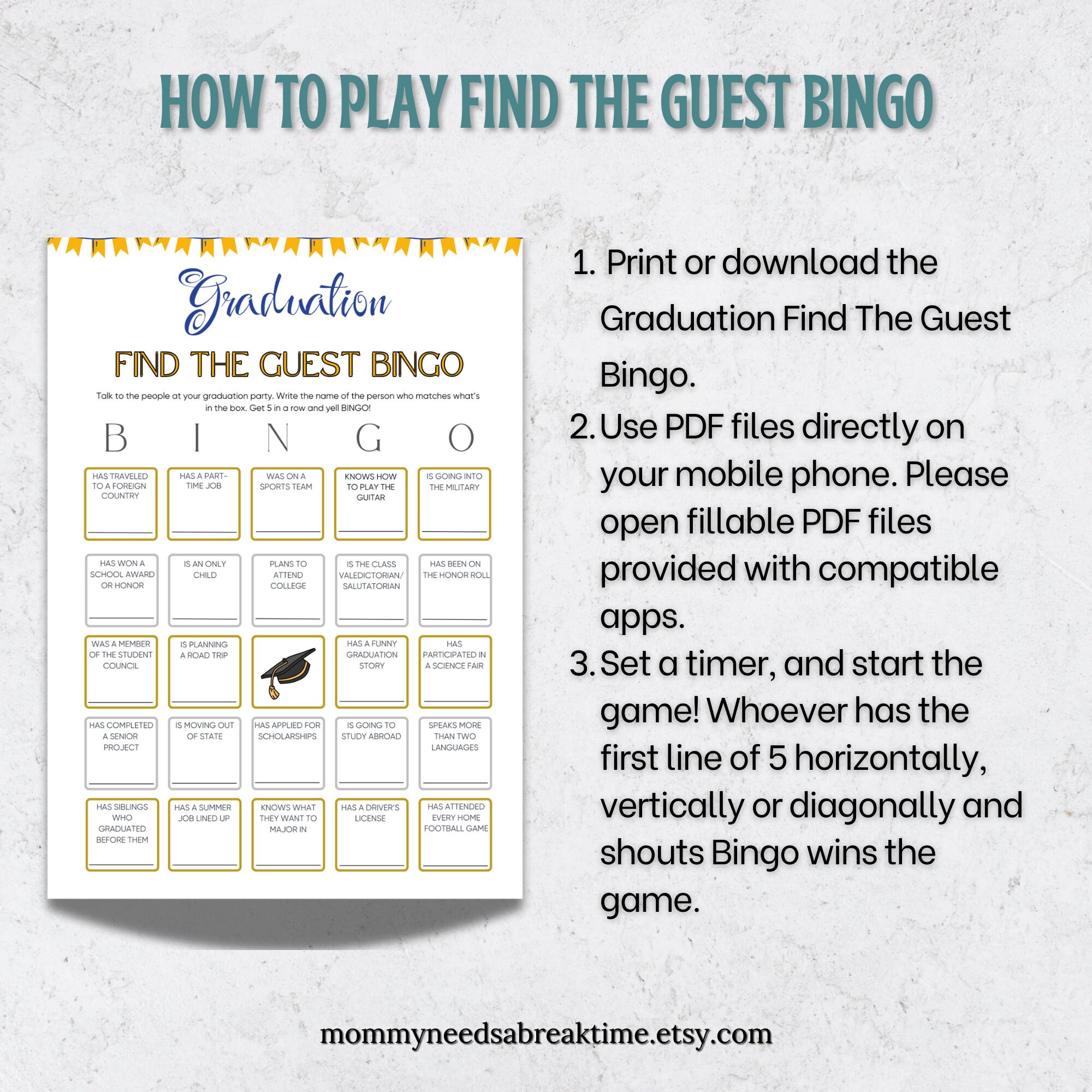 Graduation Bingo Find the Guest Game, Find the Guest Bingo Grad Party ...