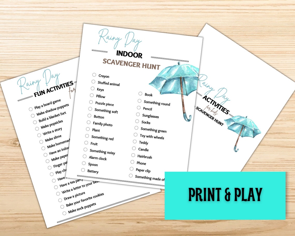 Fillable Rainy Day Indoor Scavenger Hunt Indoor Activities - Etsy