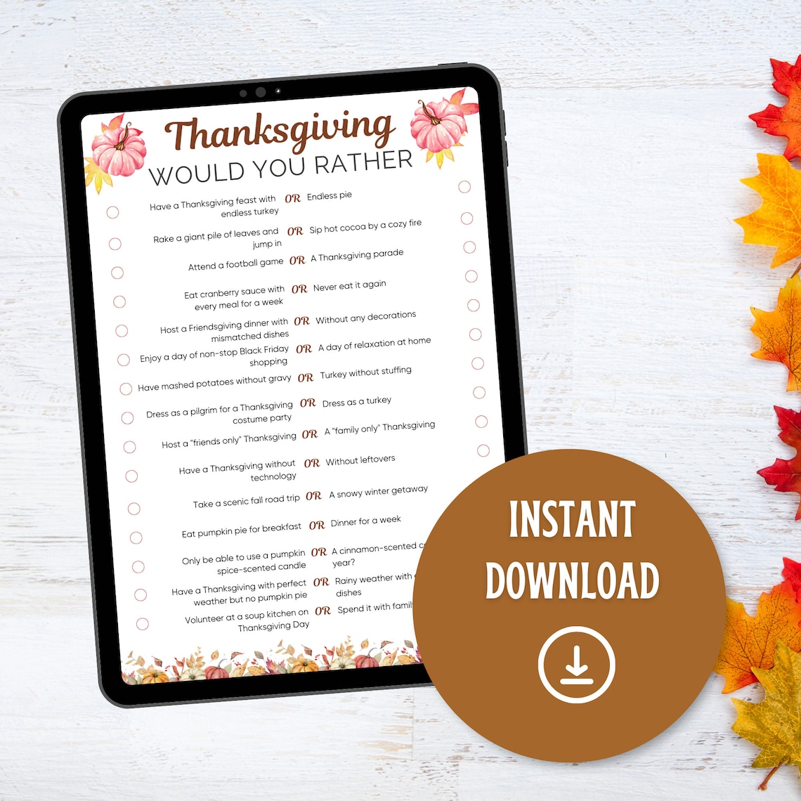 Thanksgiving Would You Rather Game Fillable Friendsgiving - Etsy