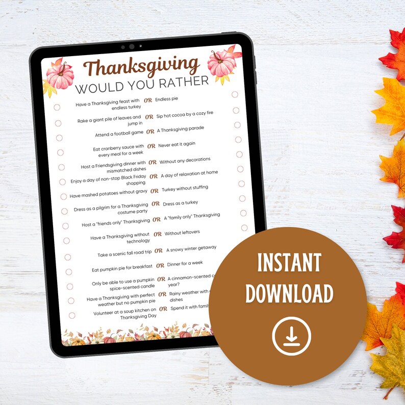 Would You Rather Thanksgiving Game, Fillable Friendsgiving Games Would ...