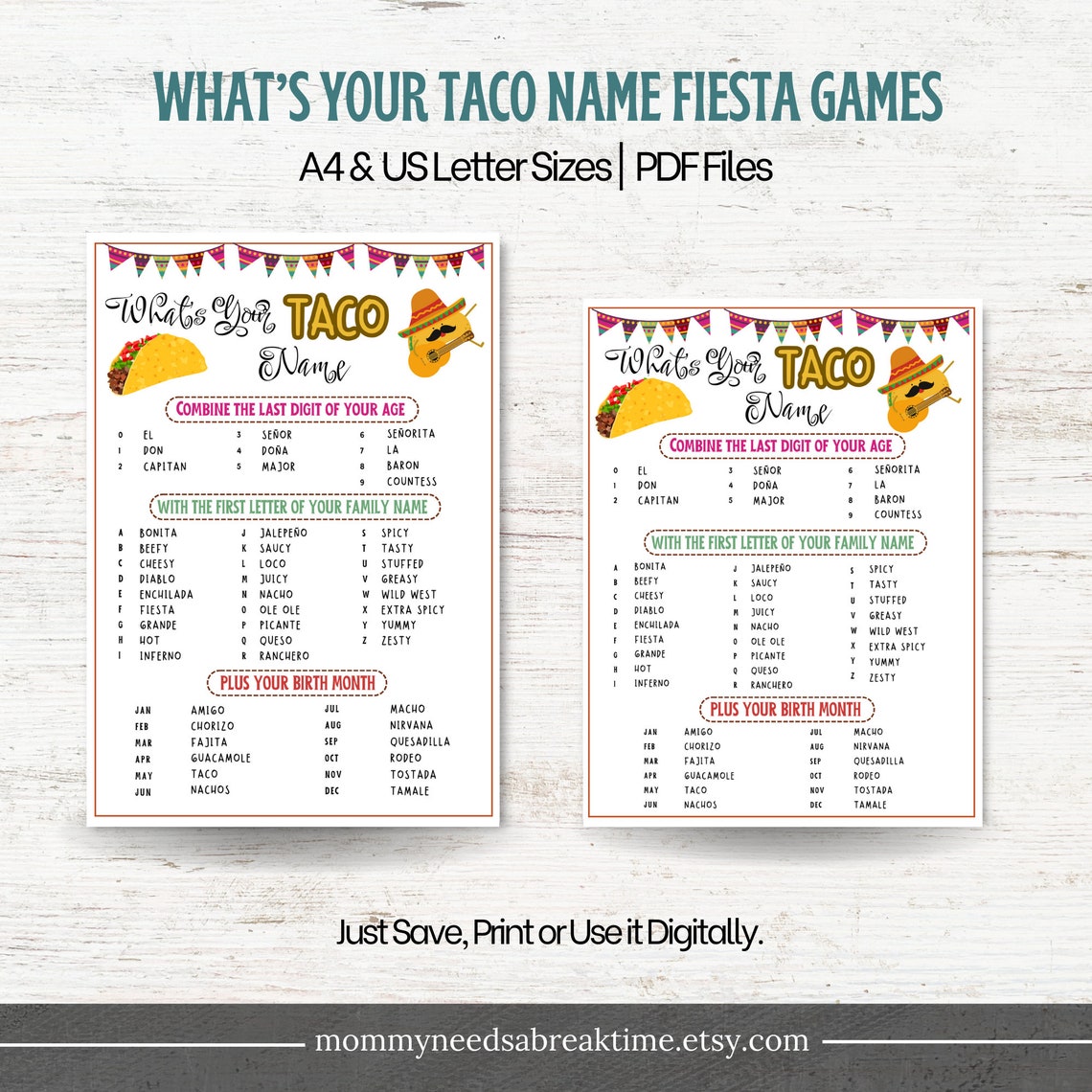 Whats Your Taco Name Game, Fun Fiesta Game Cinco De Mayo Games, Fiesta ...