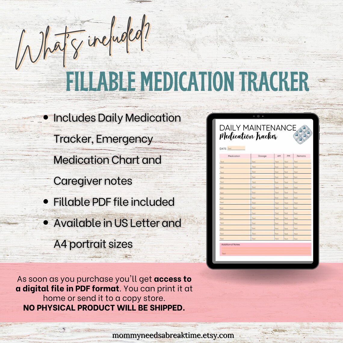 Medication Tracker Printable Medication Log | Daily Medication Log Pill ...
