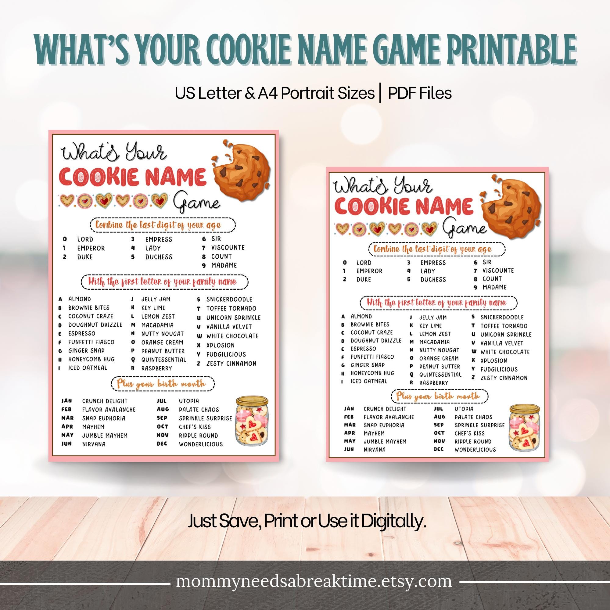 Whats Your Cookie Name Fillable Name Tags, Camping Party Games ...