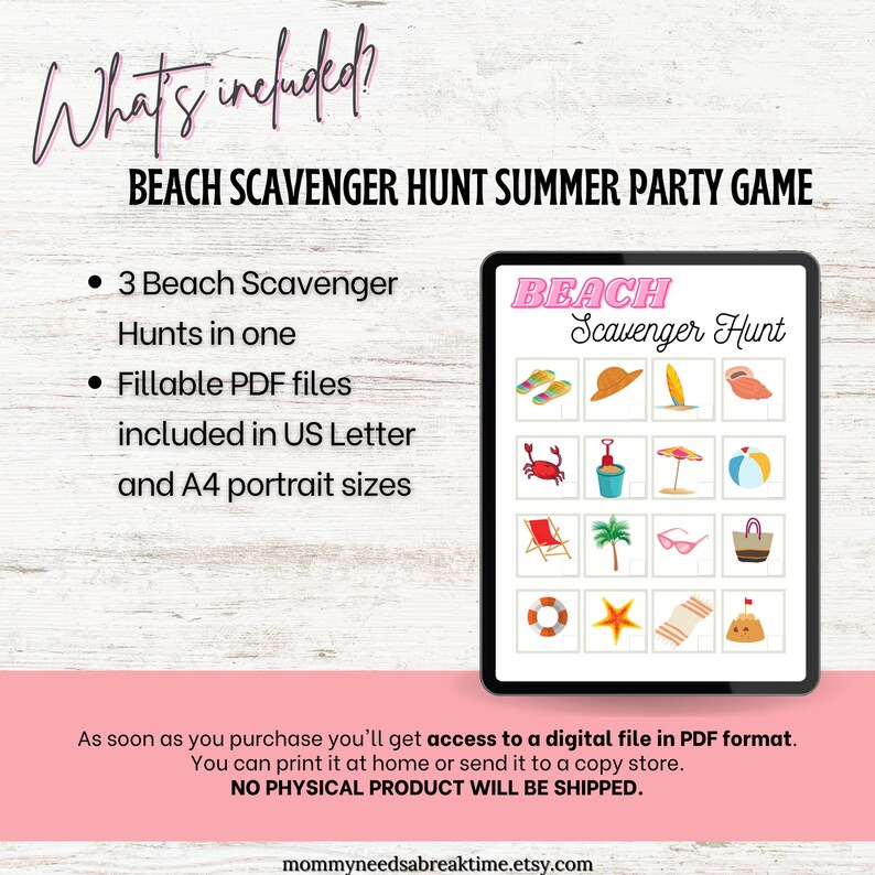 Beach Scavenger Hunt, Summer Party Games, Summer Camp Activity, Summer ...