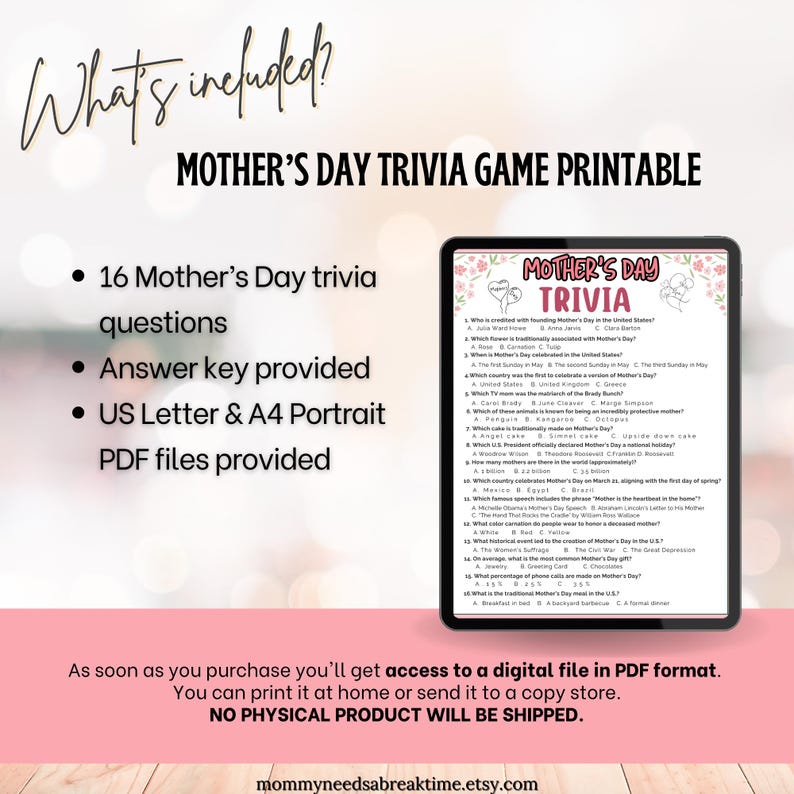 Mothers Day Trivia Family Reunion Games, Mothers Day Activity Tea Party ...