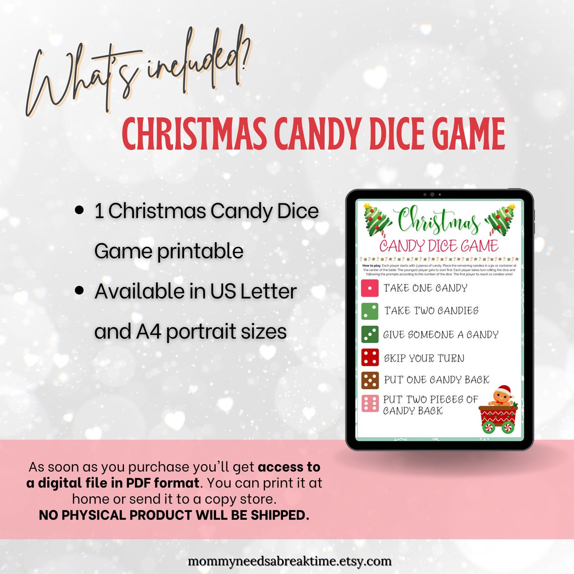 Christmas Candy Dice Game, Christmas Dice Game Holiday Dice Game ...