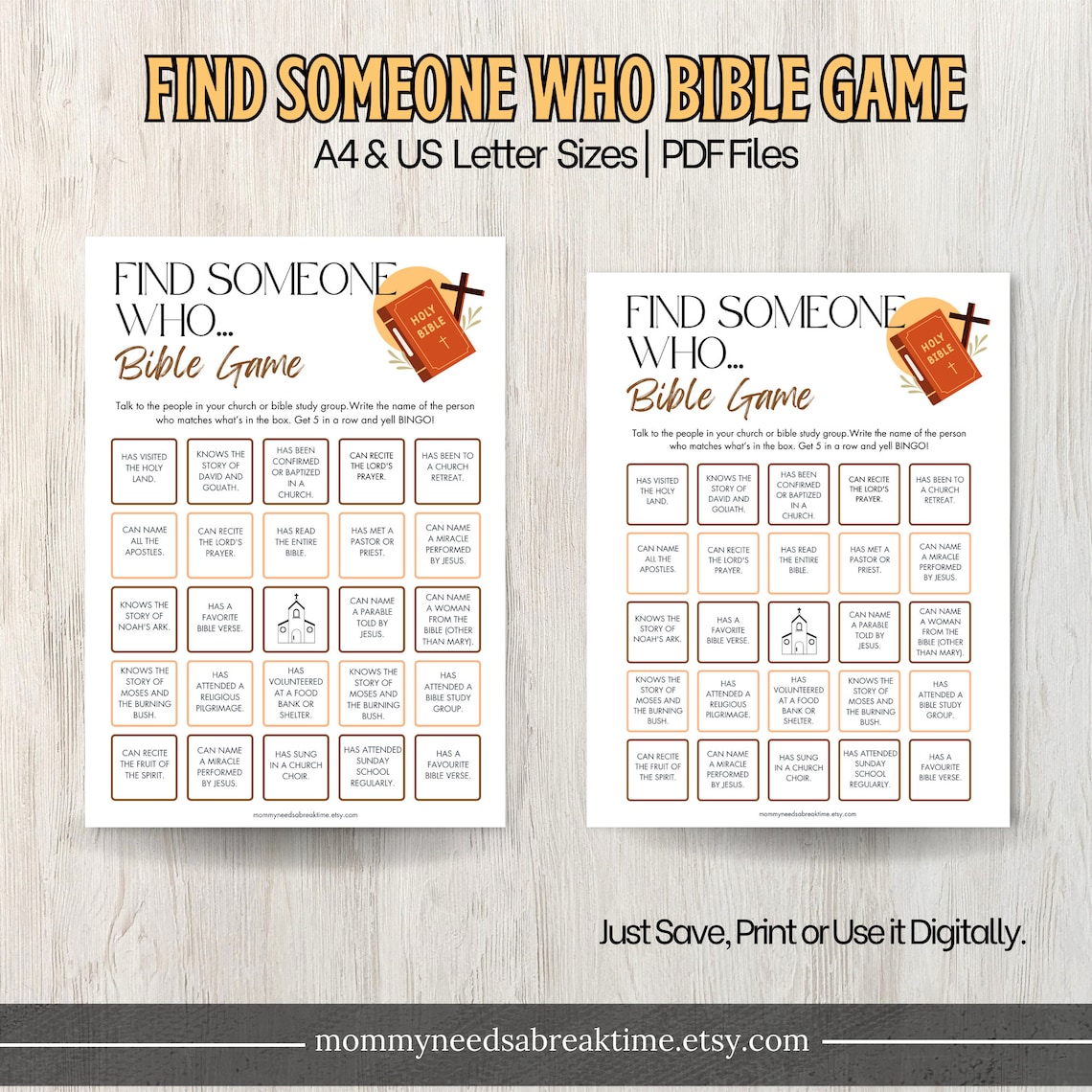 Find Someone Who Bible Bingo, Church Ice Breaker Game Find the Guest ...