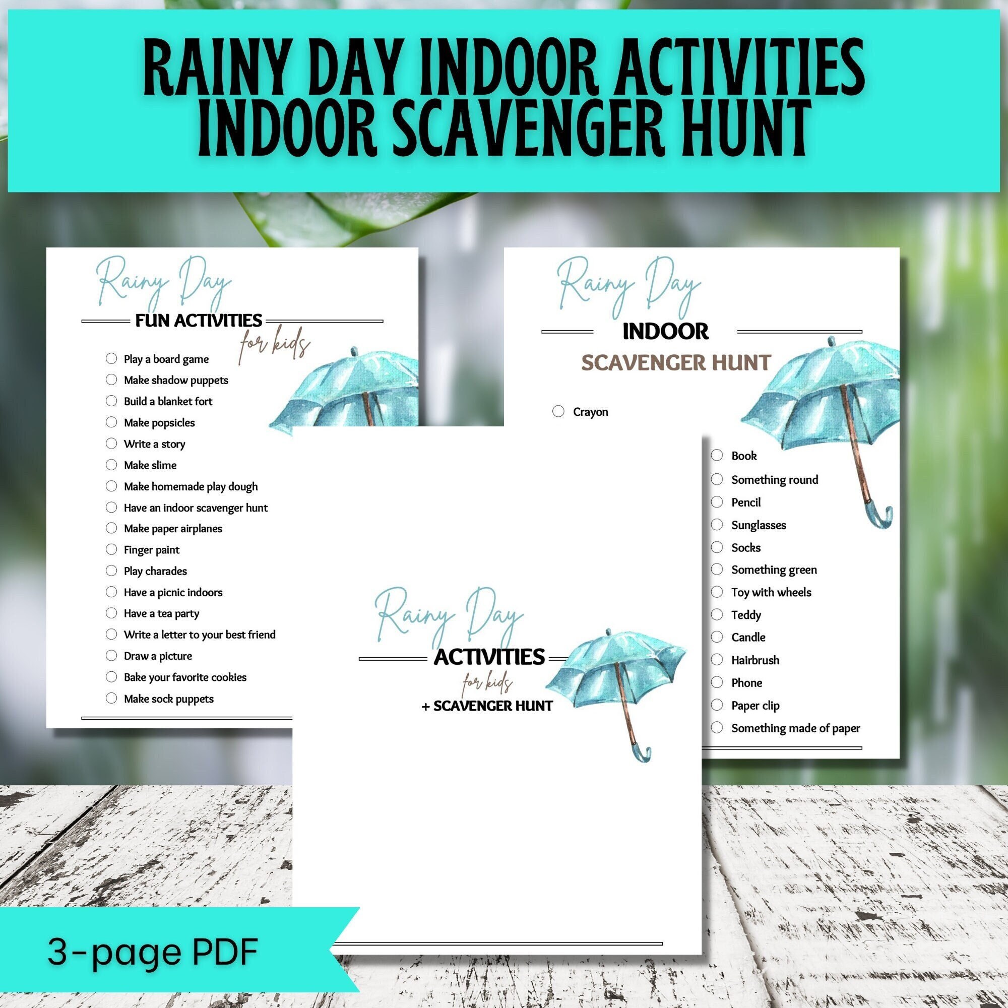 Fillable Rainy Day Indoor Activities for Kids | Slumber Party Games ...