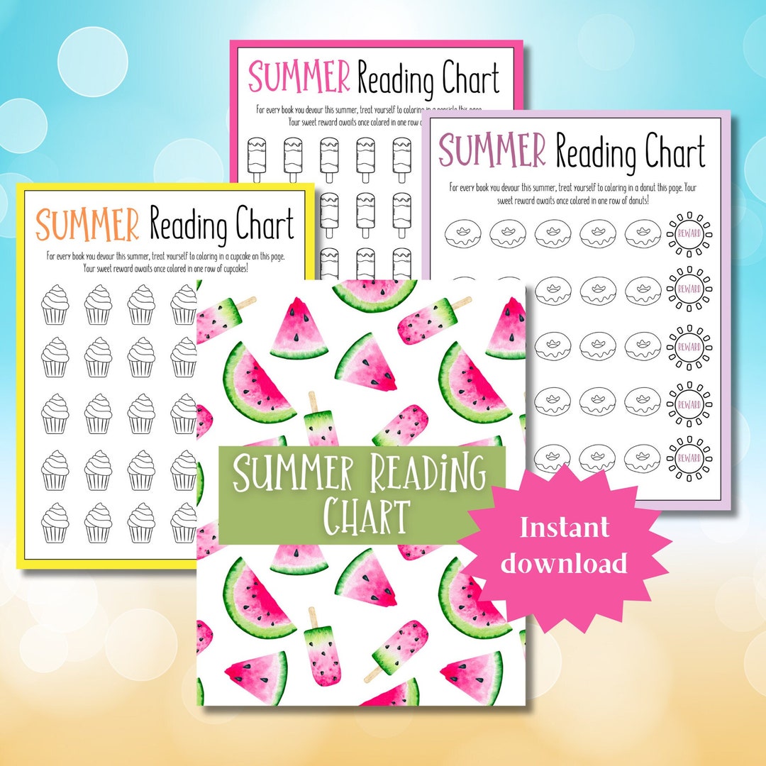 Summer Reading Chart Bookshelf Tracker, Kids Summer Reading Log, Summer ...