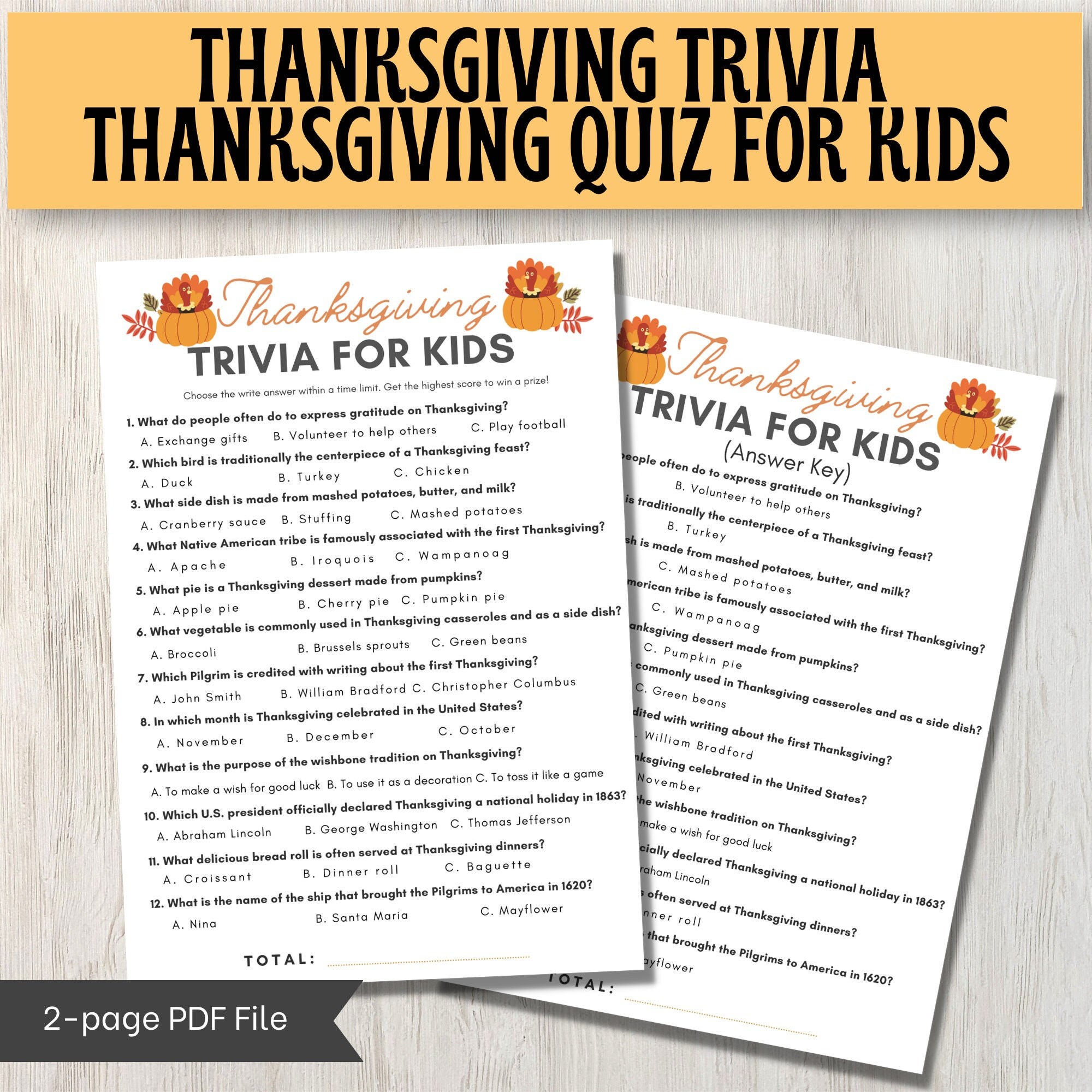 Thanksgiving Trivia Kids Trivia Game Thanksgiving Trivia Games ...
