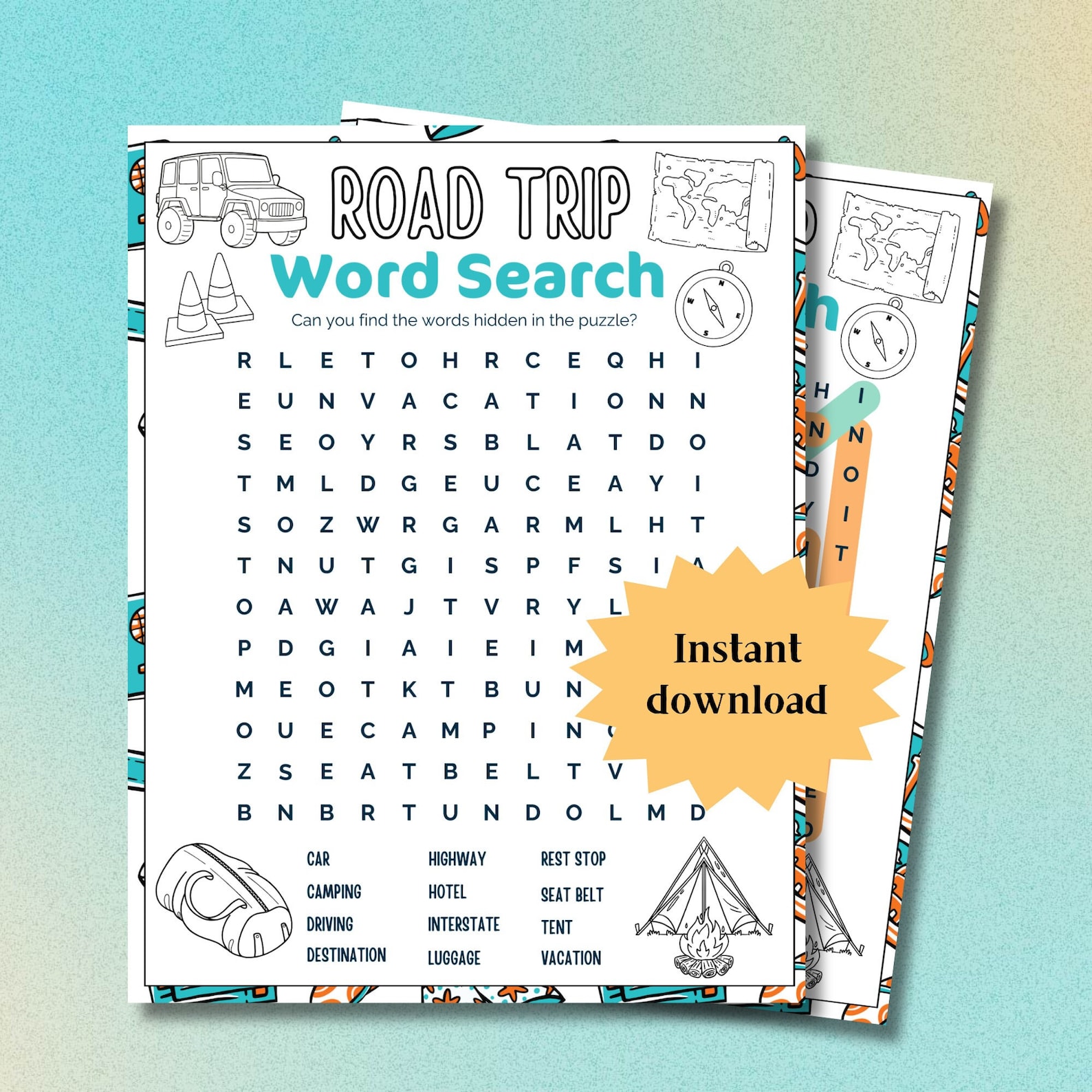 Road Trip Word Search Road Trip Games | Camping Activities Sibling ...