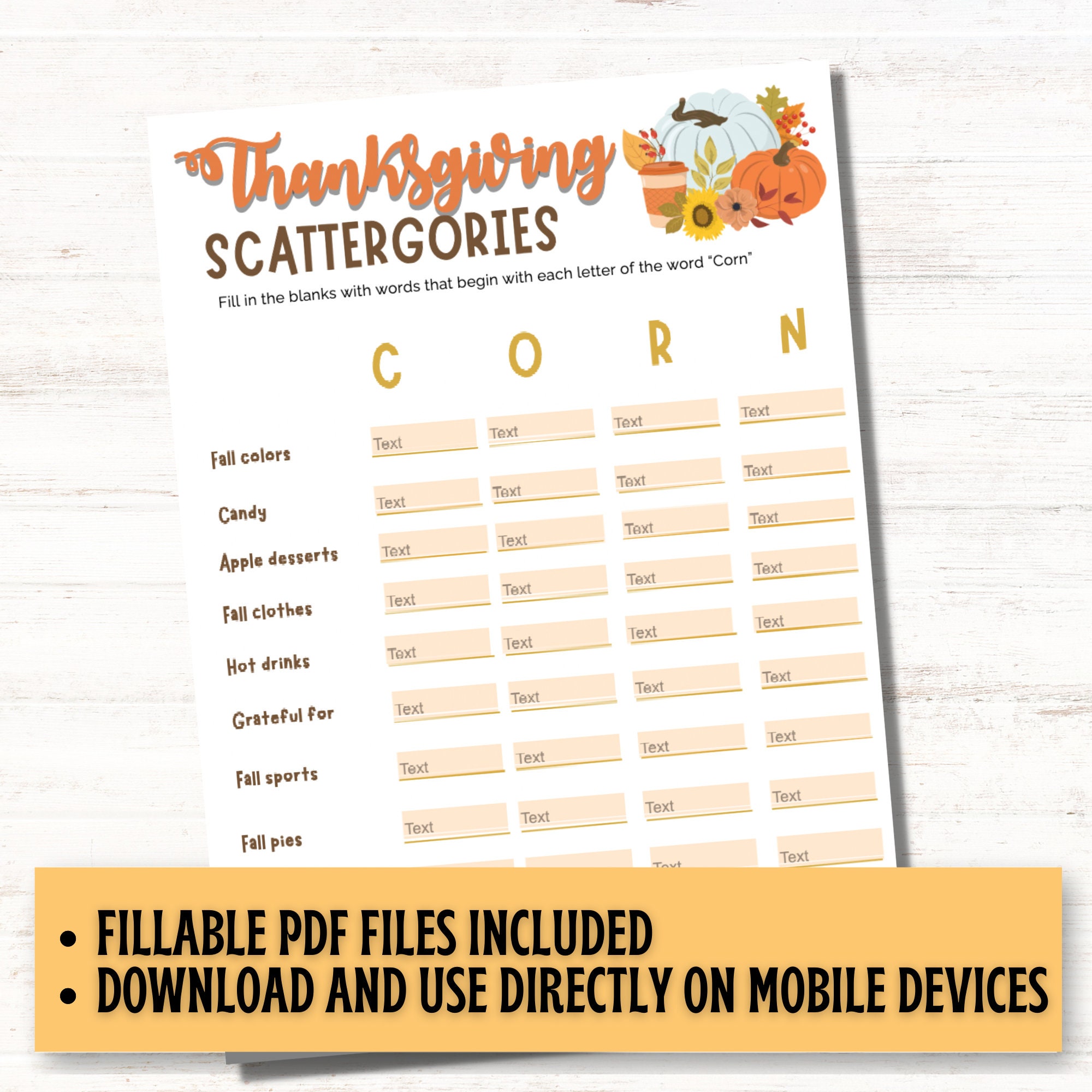 Thanksgiving Scattergories Ice Breaker Games, Friendsgiving Game Family ...