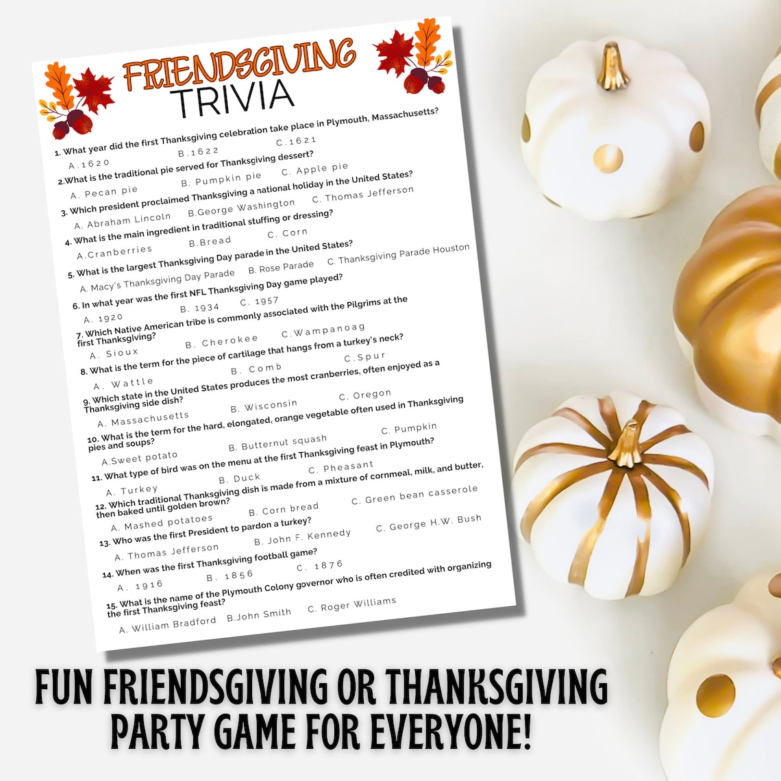 Friendsgiving Trivia Thanksgiving Games for Adults, Friendsgiving Party ...
