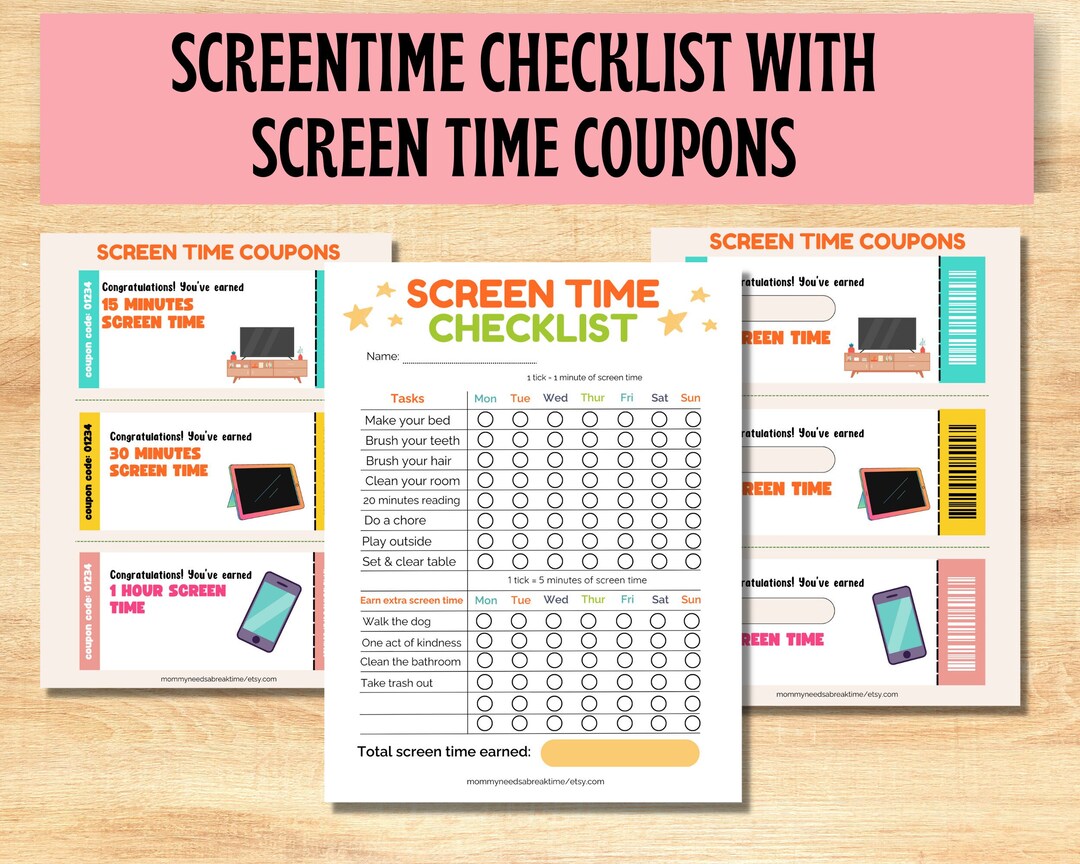 Summer Screen Time Checklist Screen Time Checklist, Kids Daily ...