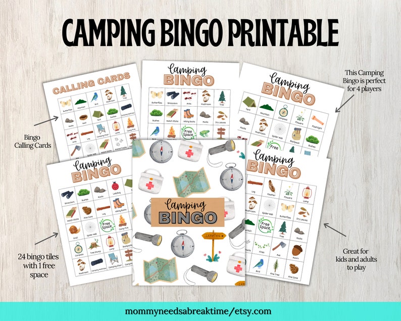 Camping Bingo Camping Party Game Camping Party Favors Summer Bingo ...
