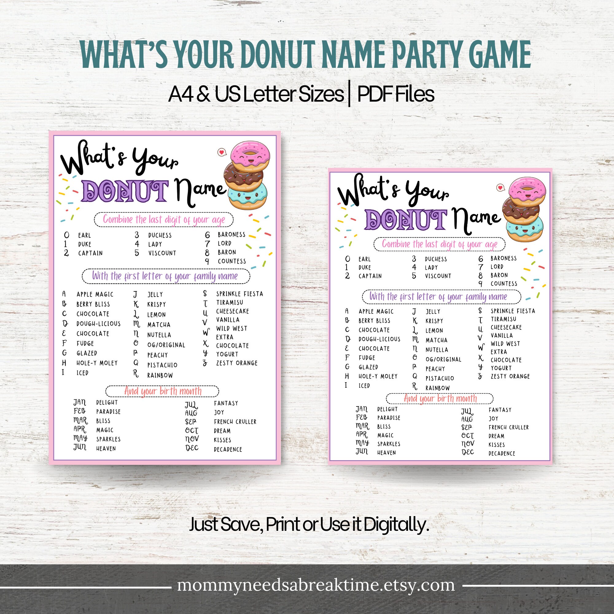 Donut Name Game Donut Party Games, Whats Your Donut Name Summer Party ...