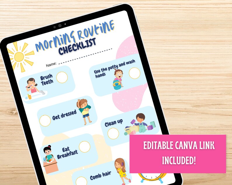 Kids Morning Routine Bedtime Checklist, Editable Morning Evening ...