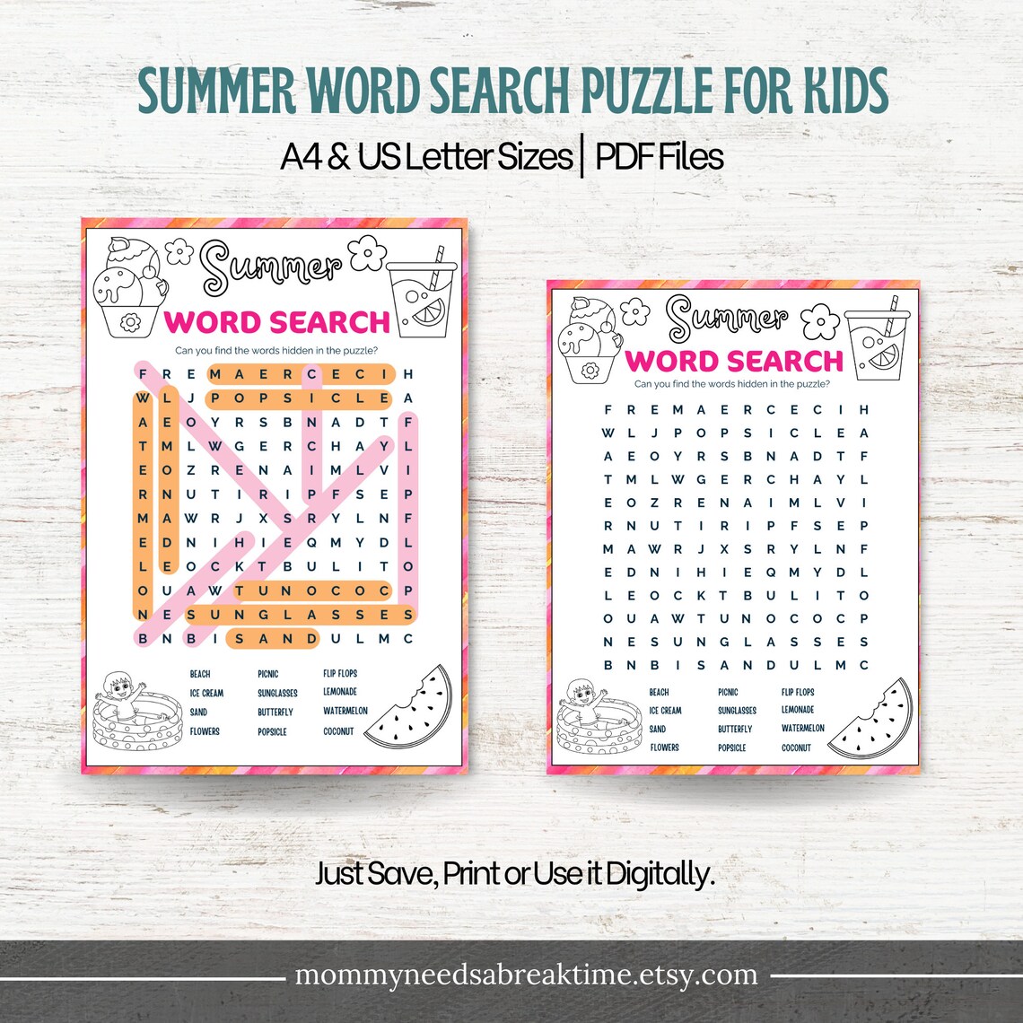 Summer Word Search Preschool Busy Book, Summer Camp Activity Summer ...
