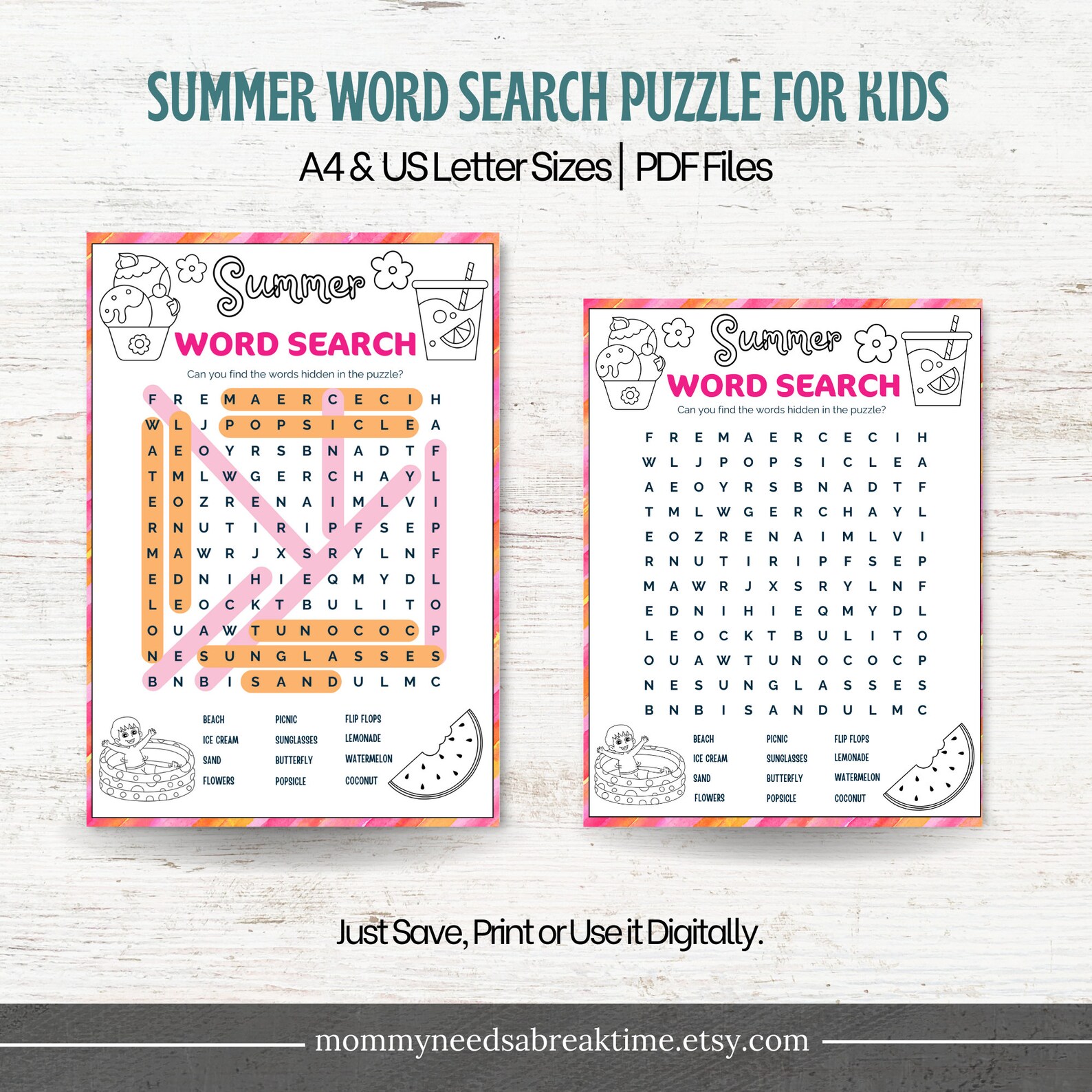 Summer Word Search Preschool Busy Book, Summer Camp Activity Summer ...