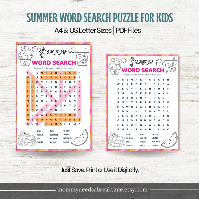 Summer Word Search Preschool Busy Book, Summer Camp Activity Summer ...